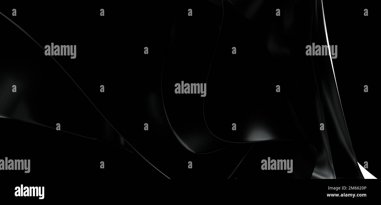 An abstract 3D rendering of a high-tech reflective black surface ...