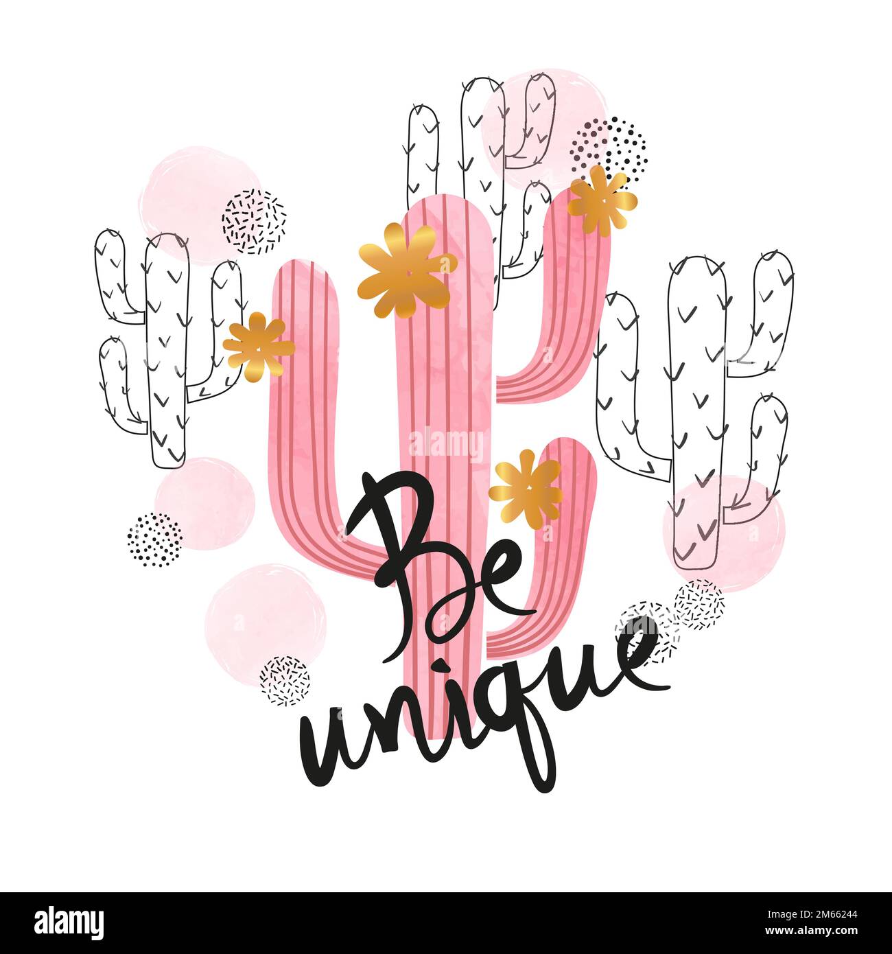 Pink watercolor cactus vector illustration. Be unique poster, birthday ...