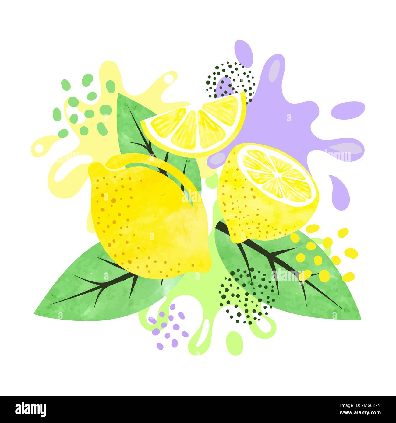 Lemon juice vector illustration. Abstract watercolor juicy fruit splash ...