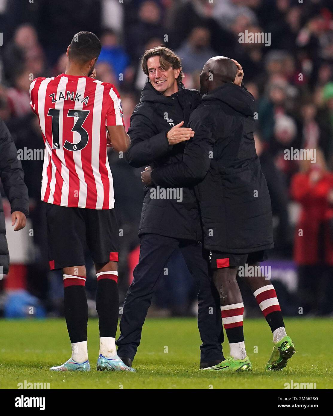 Brentford manager Thomas Frank celebrates after the Premier League ...