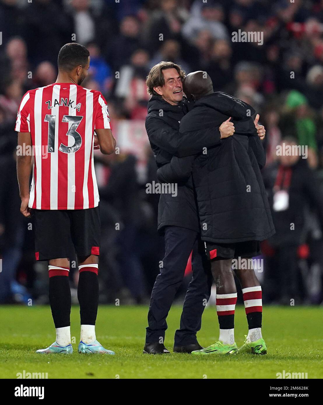 Brentford manager Thomas Frank celebrates after the Premier League ...