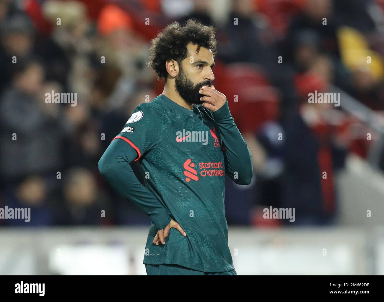London, UK. 2nd Jan, 2023. Mohamed Salah of Liverpool dejected during ...