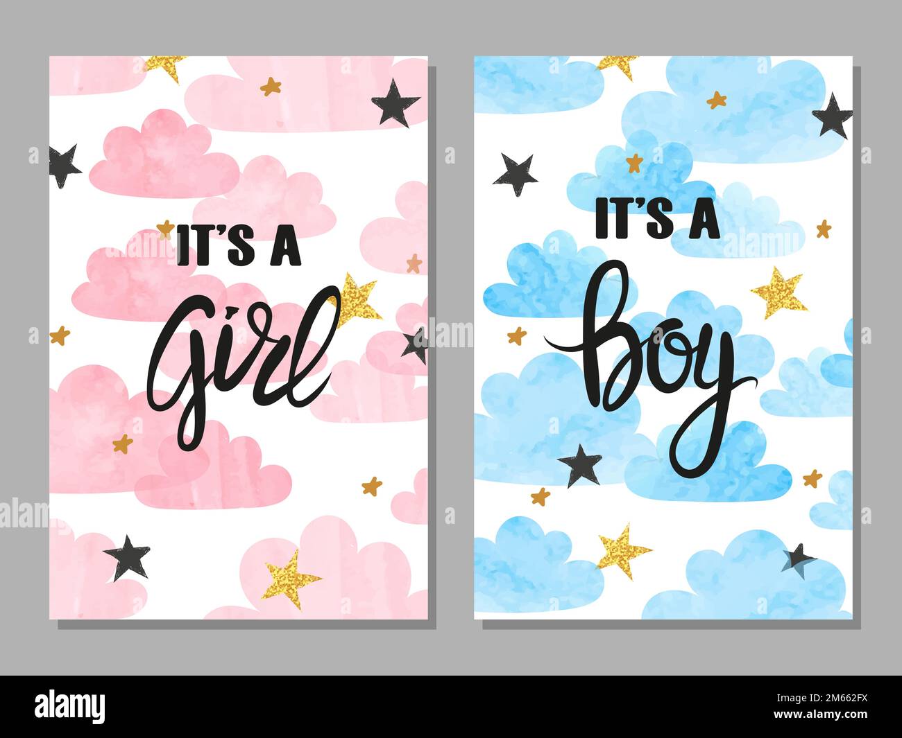 Baby shower card set. Watercolor invitation cards design for baby ...