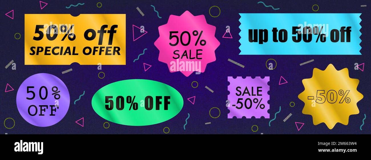 Sticker pack. Sale 50 percent off. Peeled Paper Stickers Stock Vector ...