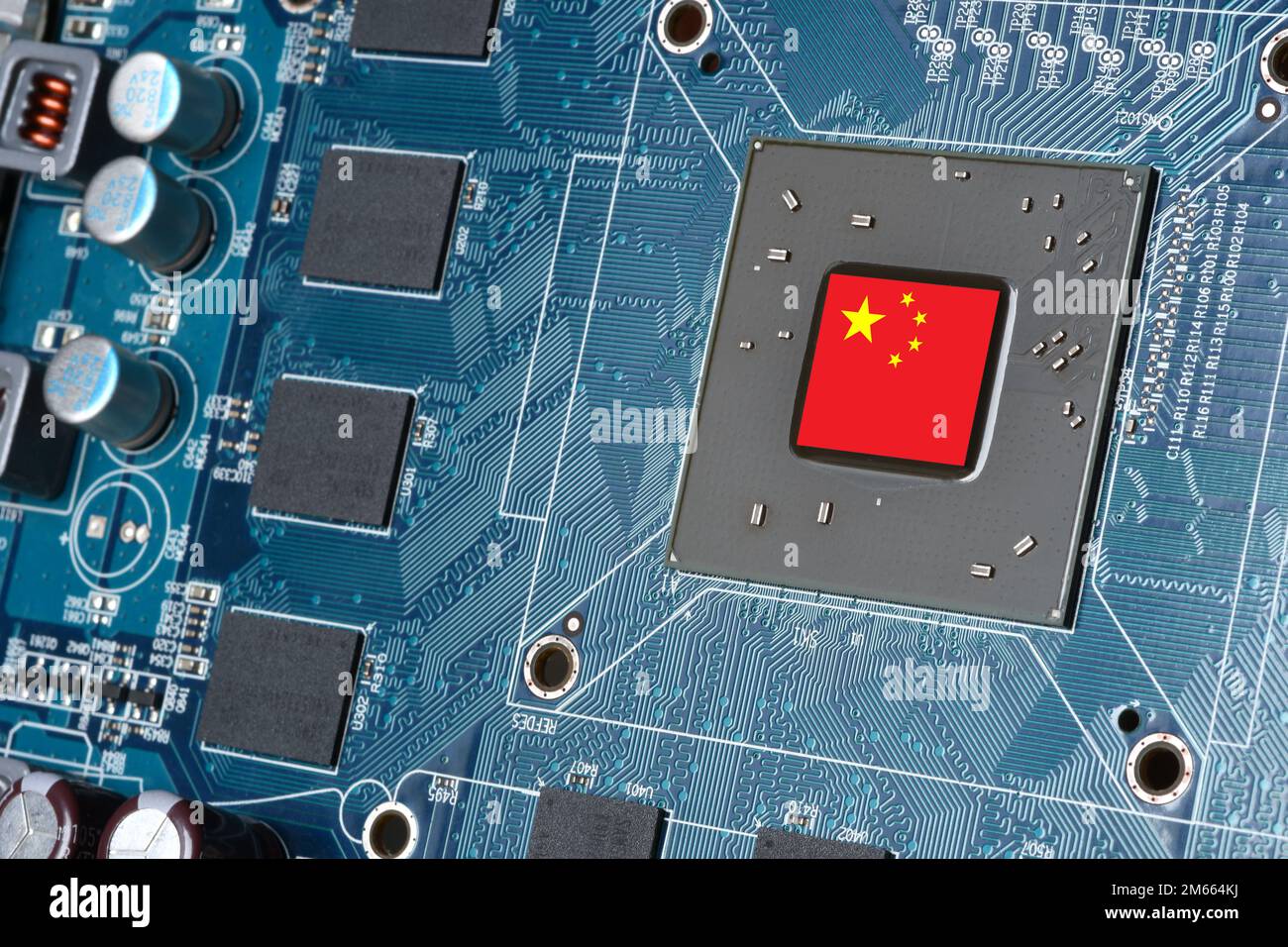 China flag on a processor, central processing unit CPU or microchip on ... China flag on a processor, central processing unit CPU or microchip on ...