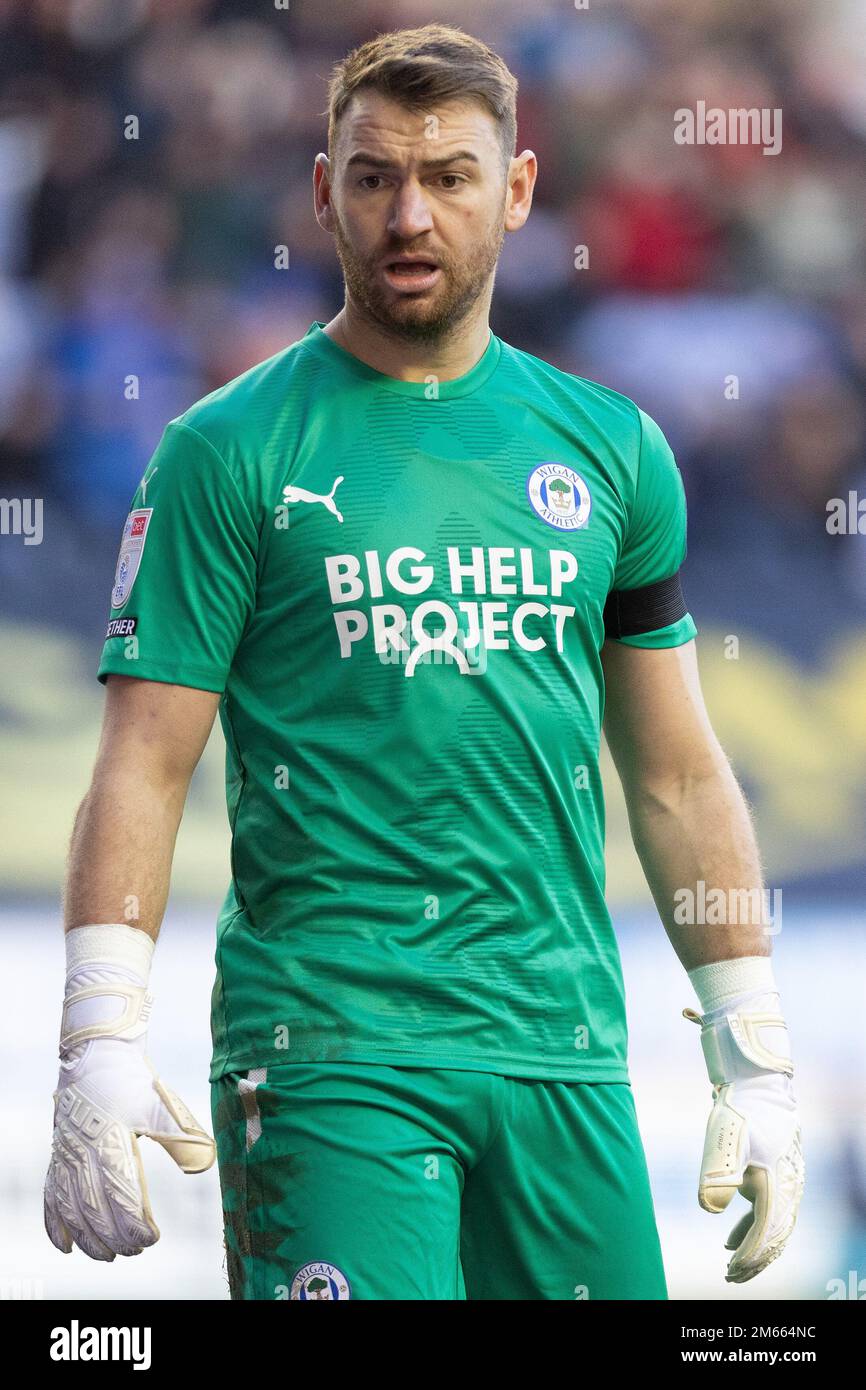 Jamie Jones #1 of Wigan Athletic during the Sky Bet Championship match ...