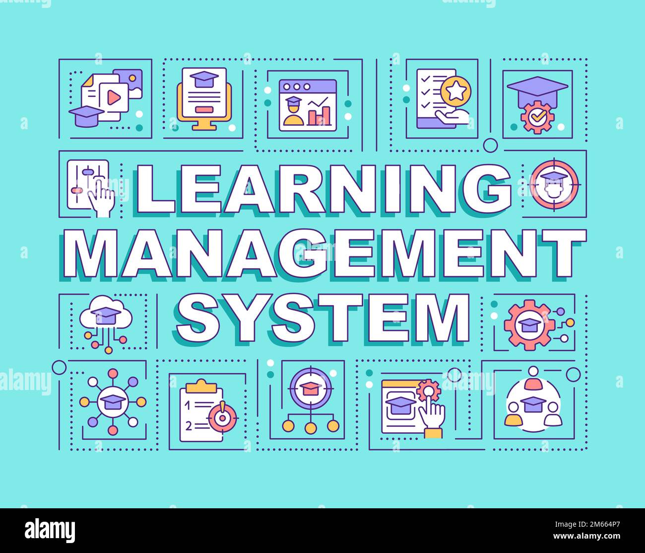 Learning Management System Word Concepts Turquoise Banner Stock Vector