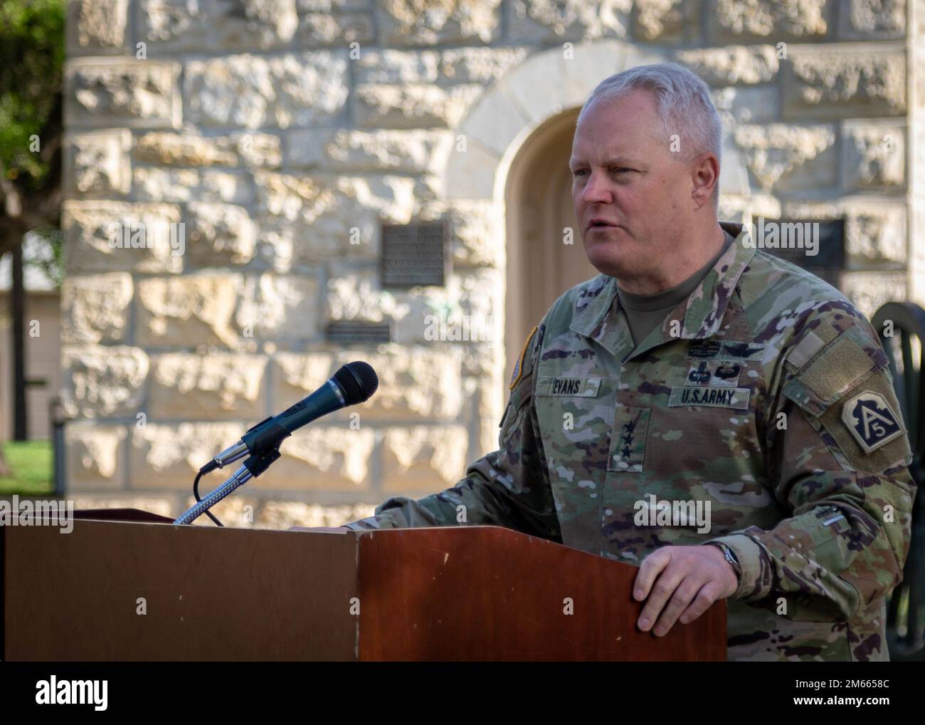 U.S. Army Lt. Gen. John R. Evans, Army North commanding general, speaks at the proclamation ...