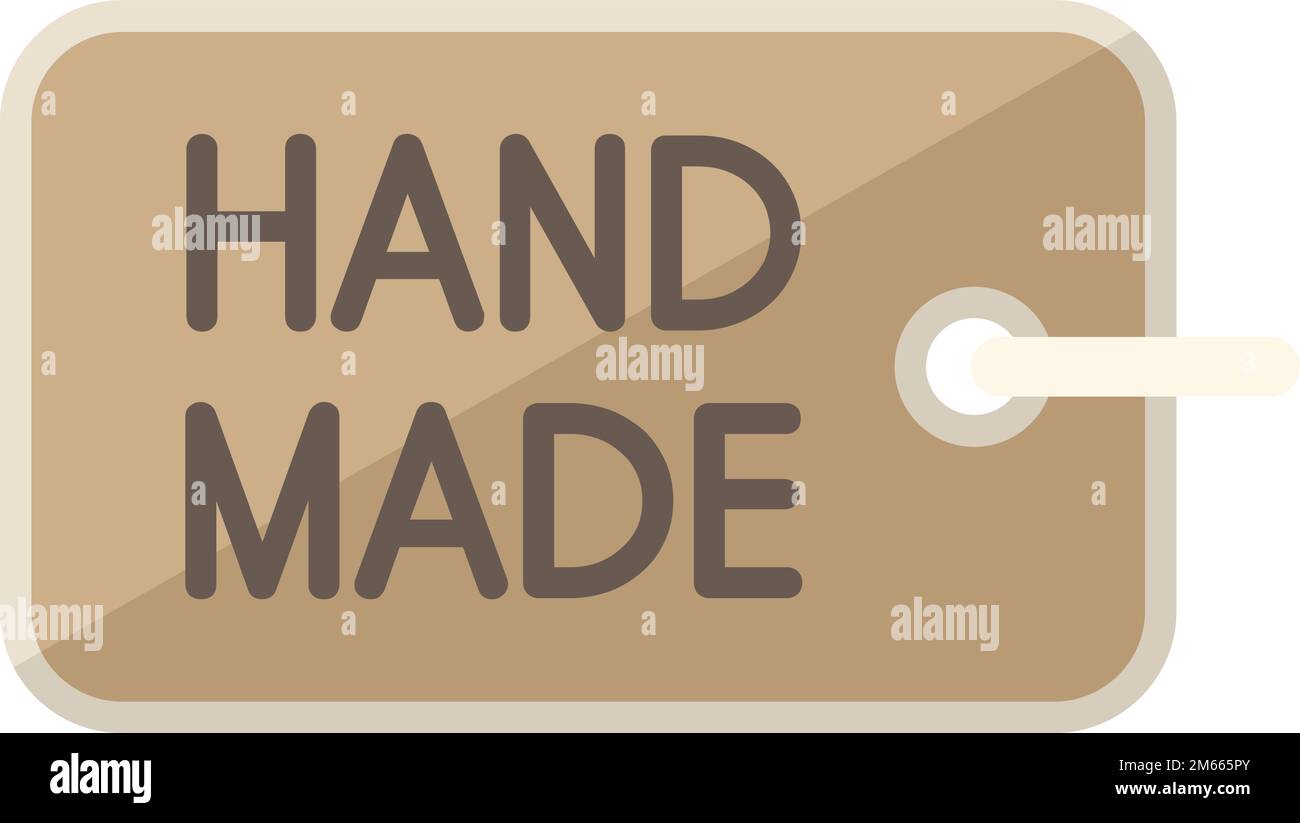 Hand made label icon flat vector. Cloth tag. Fabric cotton isolated ...
