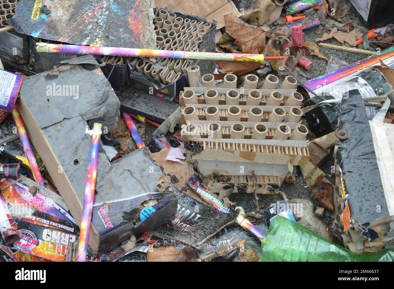 Berlin, Germany - January 2, 2023 - Fireworks garbage at Dürerplatz in ...