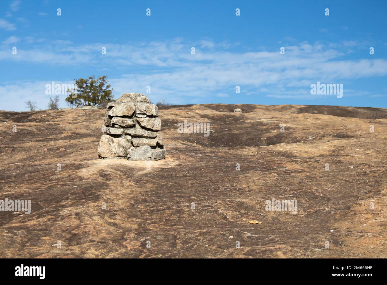 Multiple rock cairn trail markers at Arabia Mountain National Heritage ...