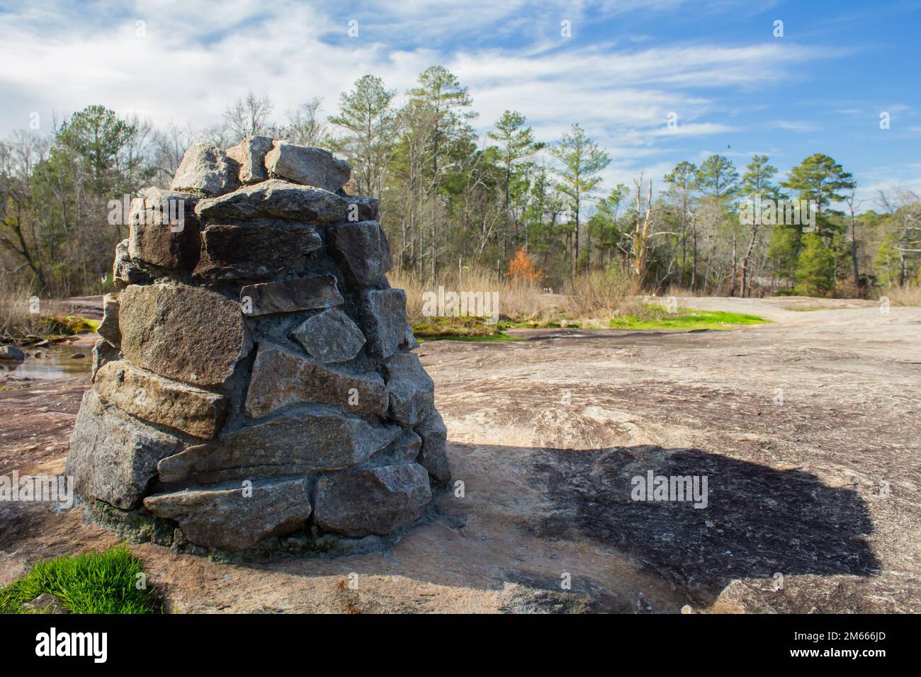 A solitary rock cairn trail marker at Arabia Mountain National Heritage ...