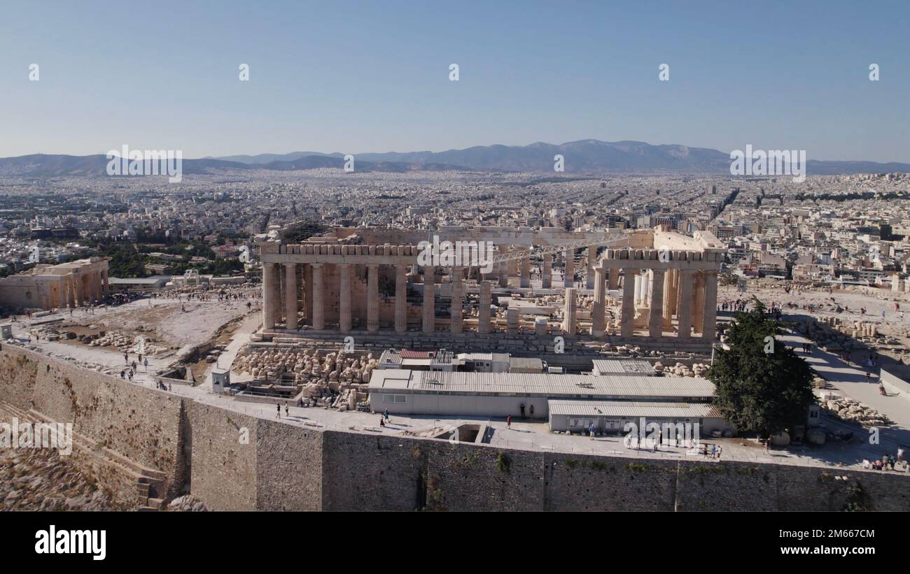A drone shot of the Parthenon on the Acropolis of Athens in Greece Stock Photo - Alamy