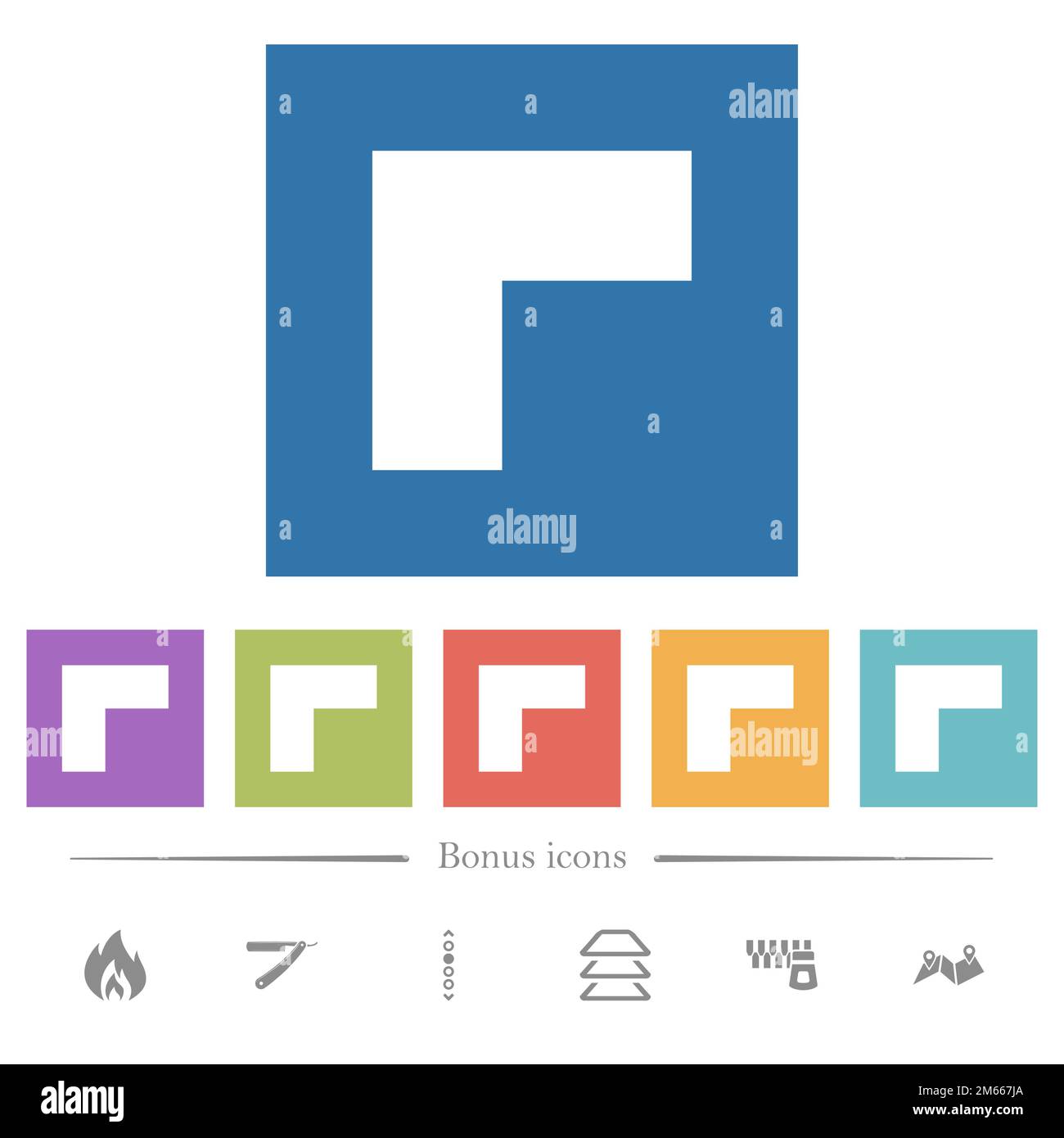 Top left 90 degrees angle arrow solid flat white icons in square ...