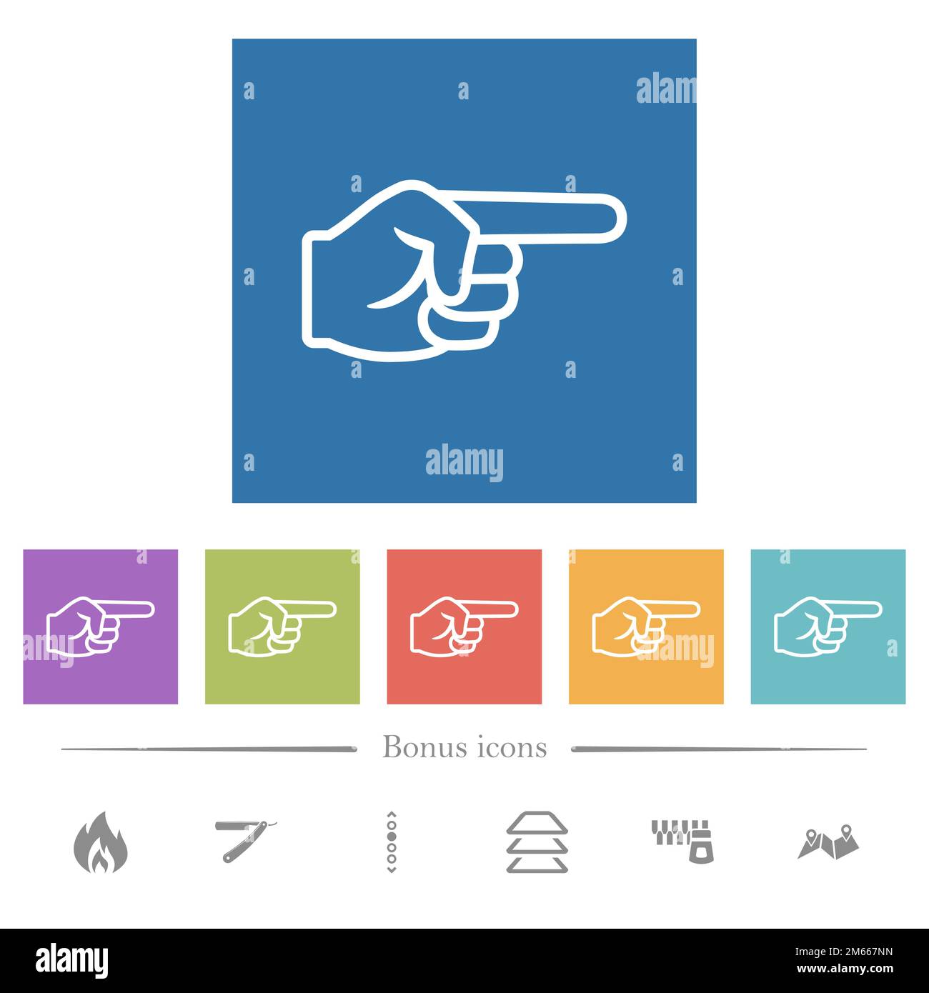 Right pointing hand outline flat white icons in square backgrounds. 6 ...