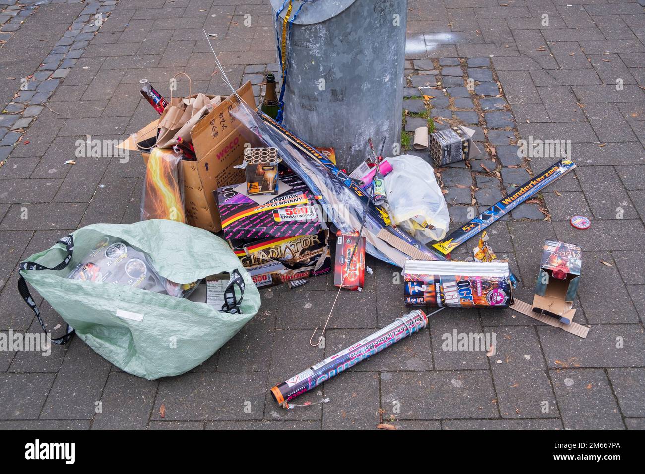New Year, remnants of fireworks and firecrackers on New Year's Day ...