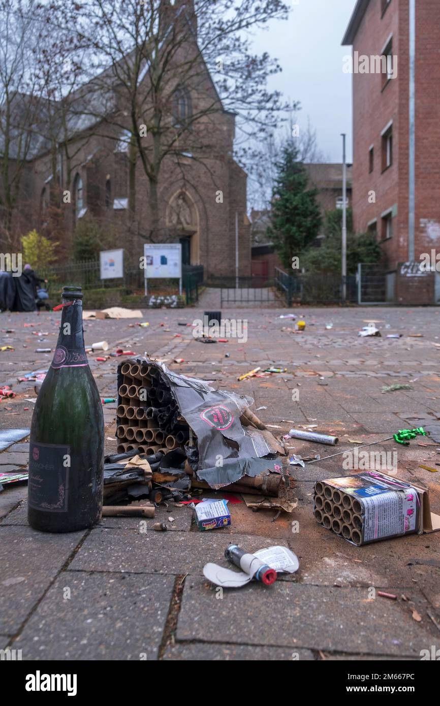 New Year, remnants of fireworks and firecrackers on New Year's Day ...