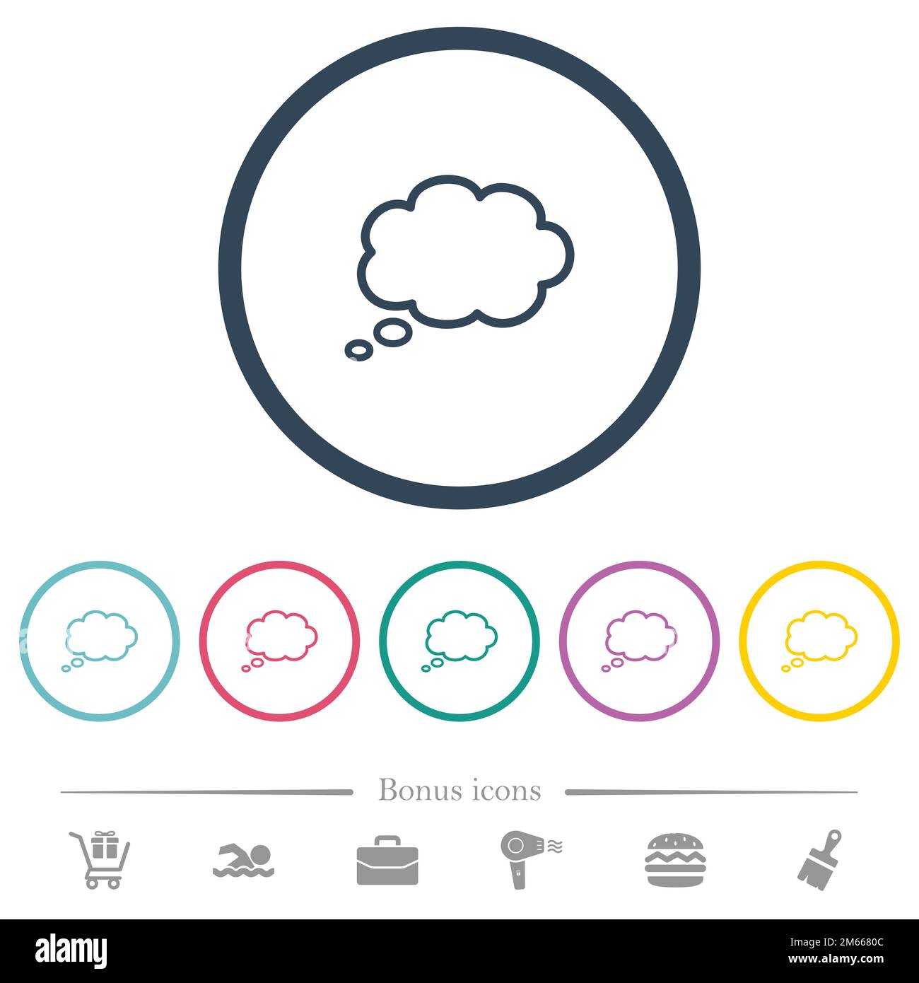 Single oval thought cloud outline flat color icons in round outlines. 6 ...