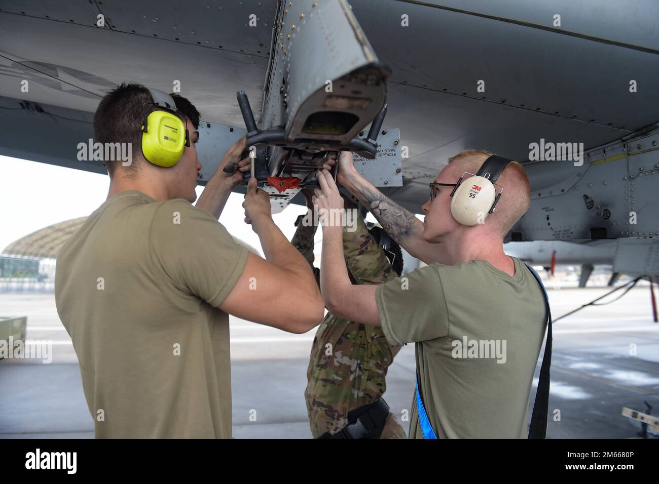 U.S. Air Force Airman 1st Class Randal Garcia, left, Airman Dezarae ...