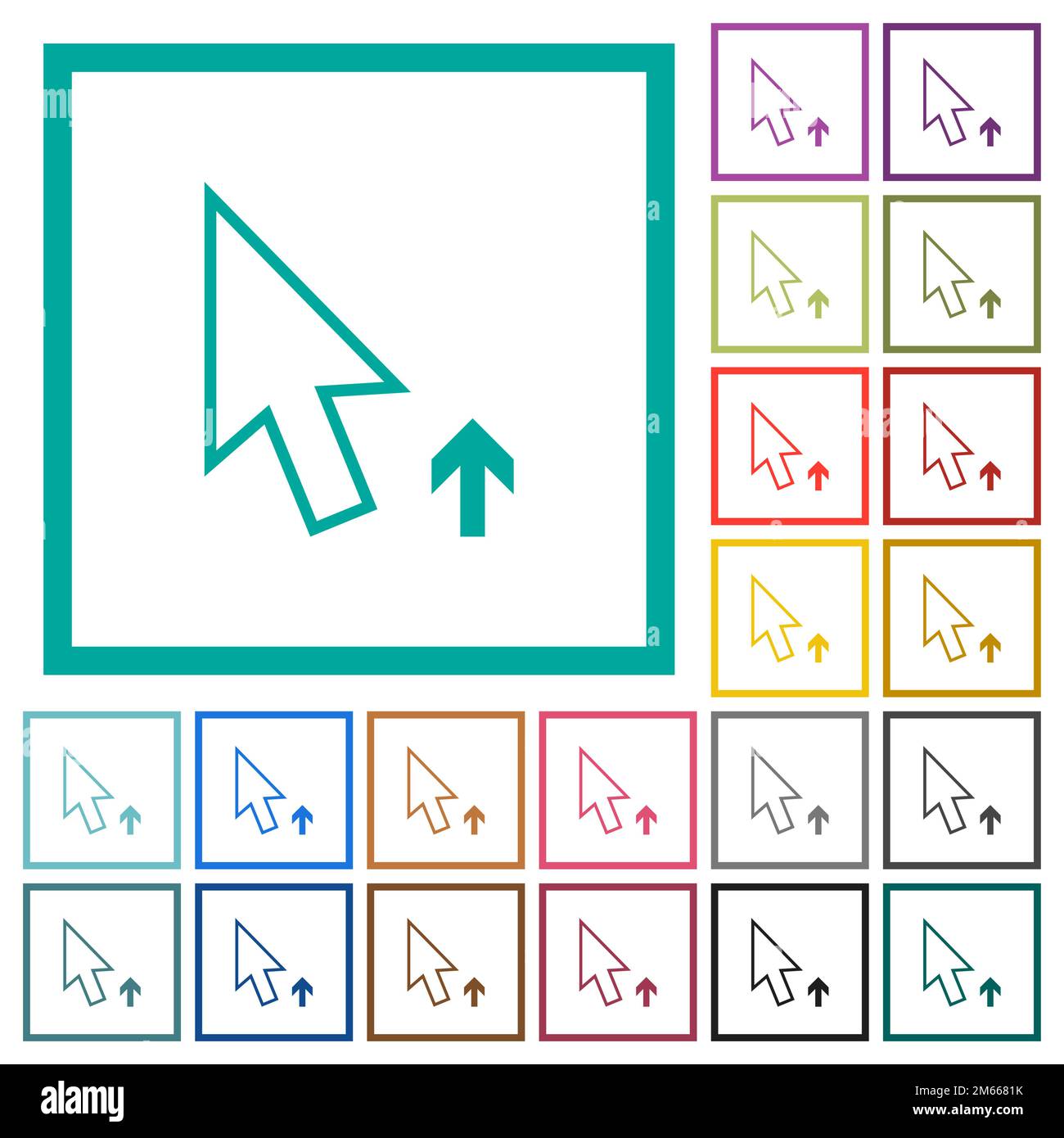 Arrow cursor up outline flat color icons with quadrant frames on white ...