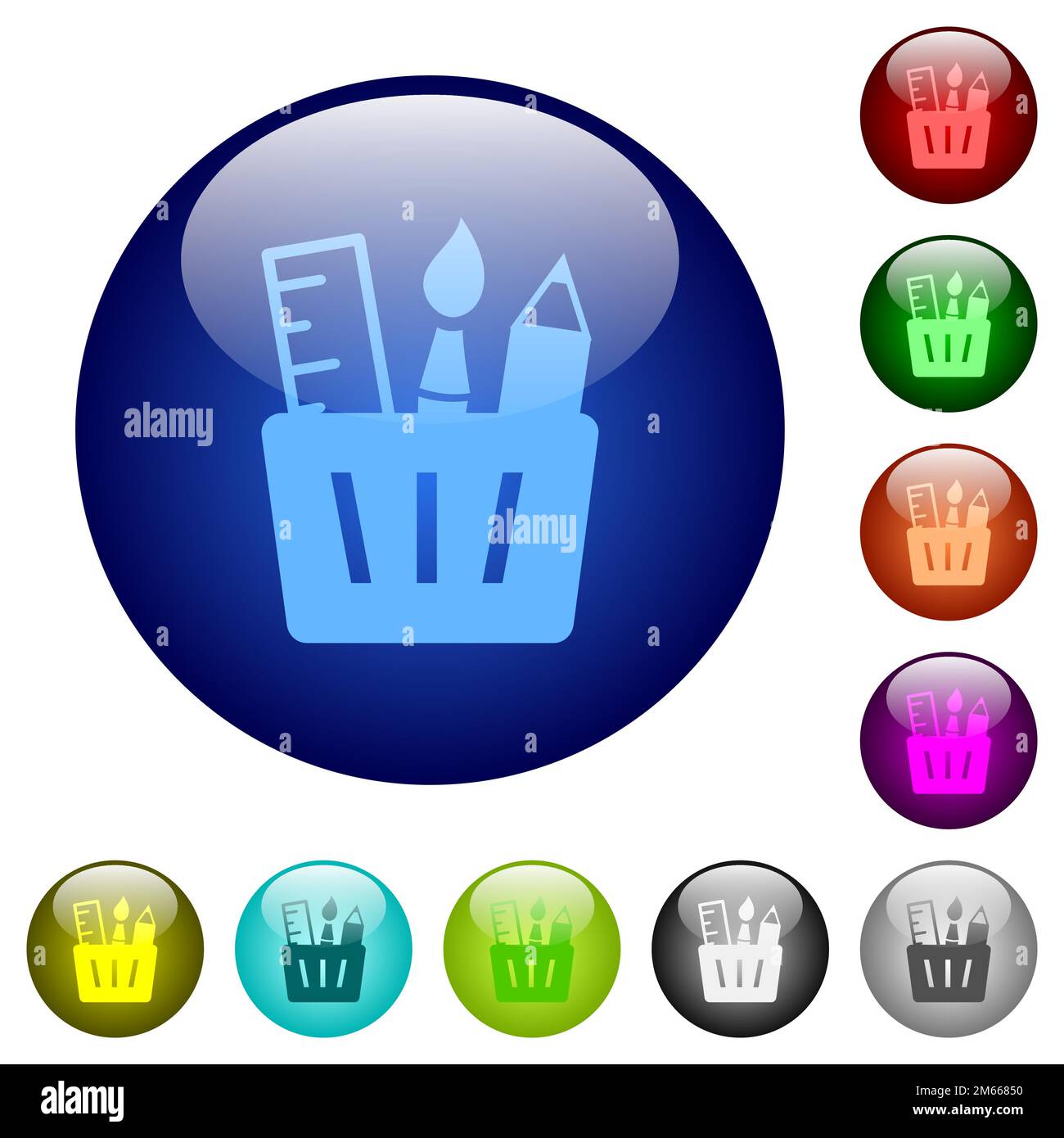 Drawing tools solid icons on round glass buttons in multiple colors ...