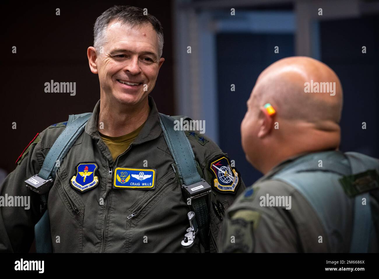 U.S. Air Force Maj. Gen. Craig Wills, 19th Air Force commander, speaks ...