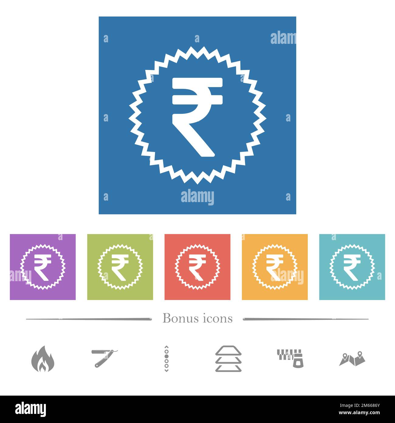 Indian Rupee sticker alternate flat white icons in square backgrounds ...