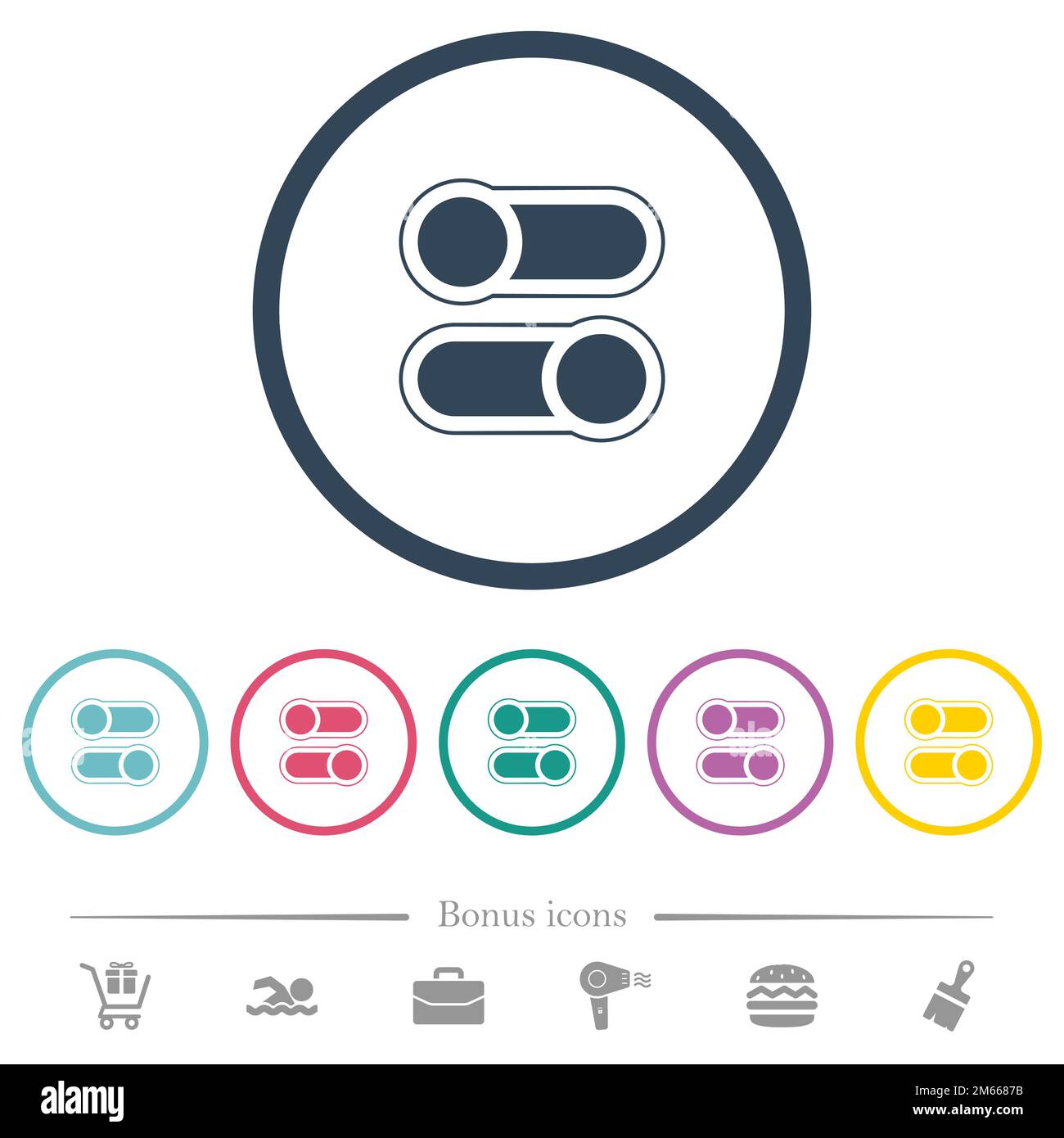 Horizontal Toggle Switches Alternate Flat Color Icons In Round Outlines