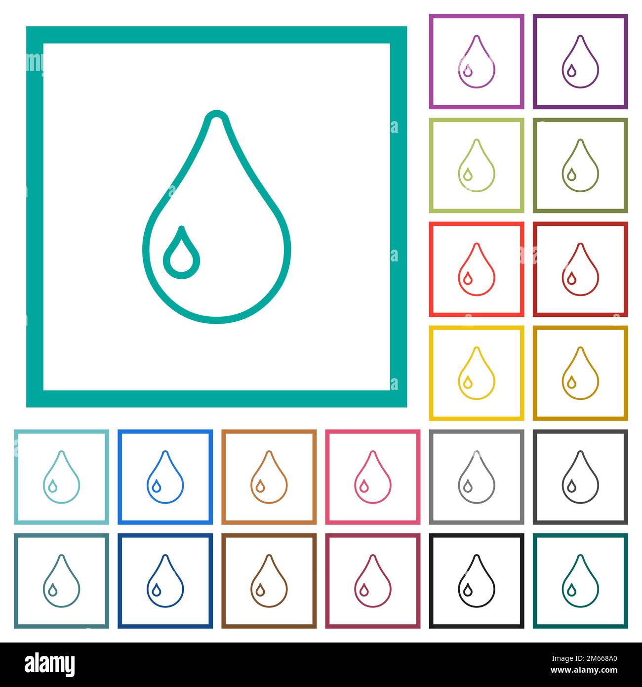 Single drop outline flat color icons with quadrant frames on white ...