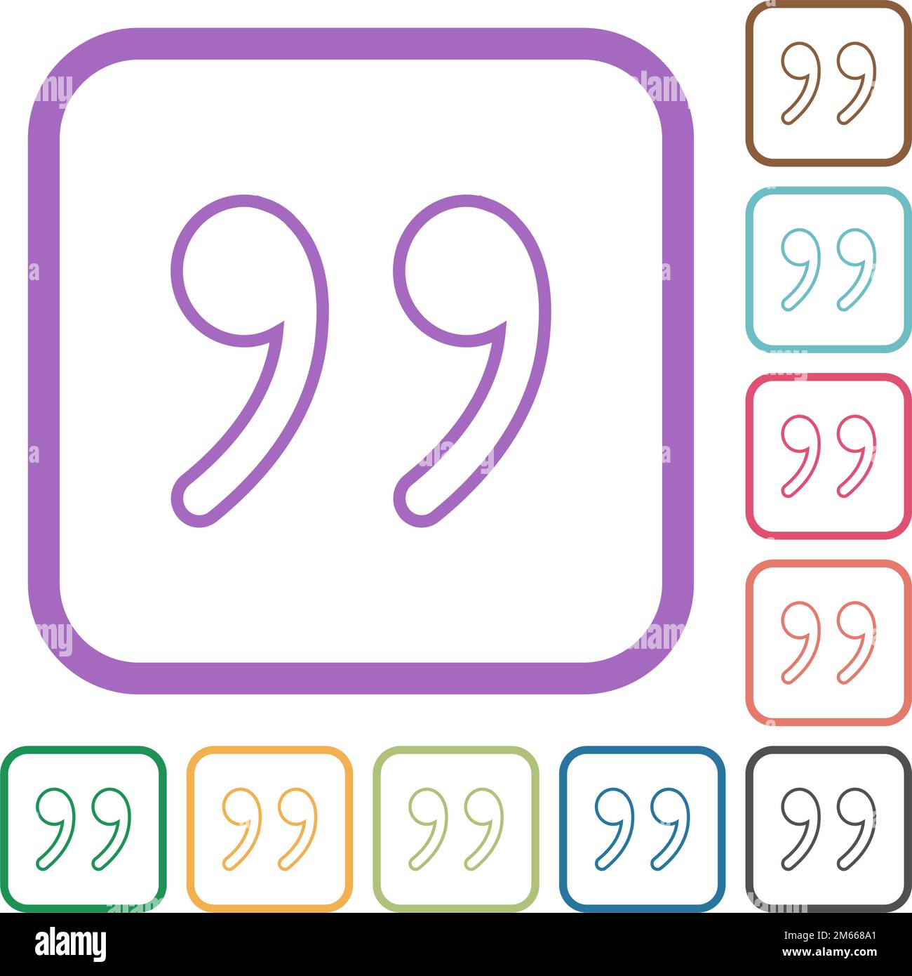 Quotation mark outline simple icons in color rounded square frames on white background Stock ...
