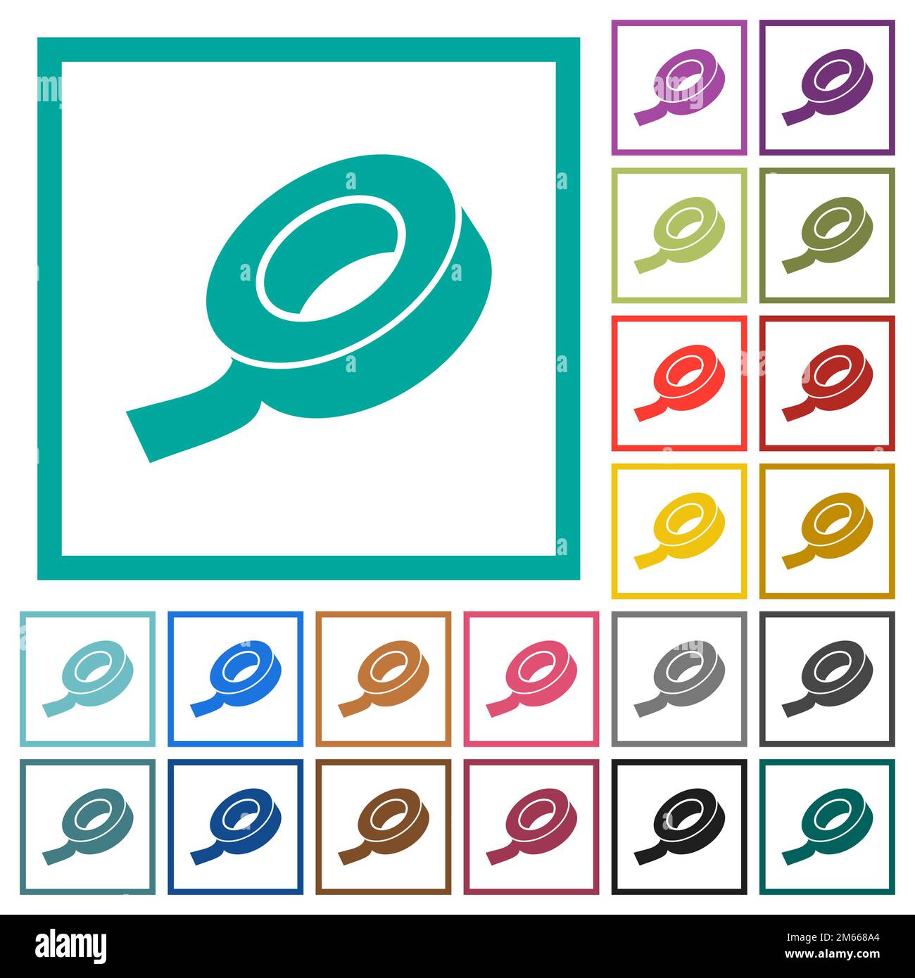 Insulating tape flat color icons with quadrant frames on white ...