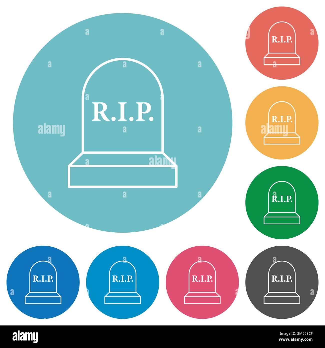 Tombstone with RIP outline flat white icons on round color backgrounds Stock Vector Image & Art ...