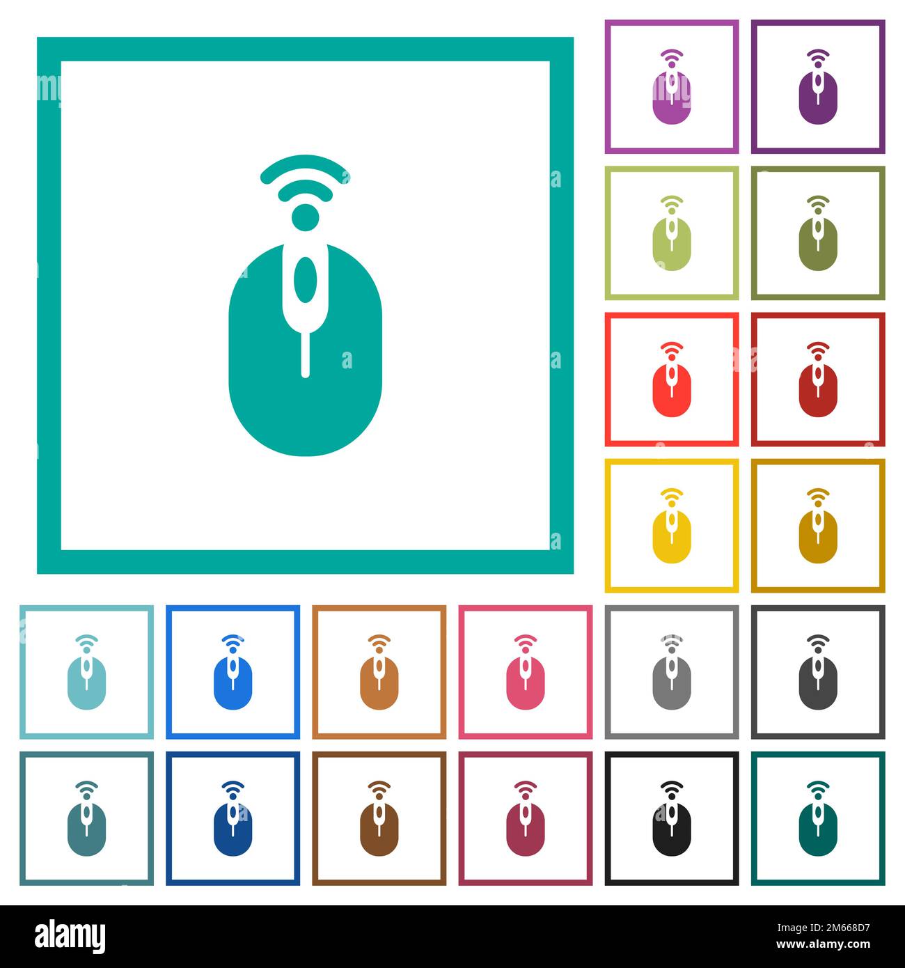 Wireless computer mouse flat color icons with quadrant frames on white ...