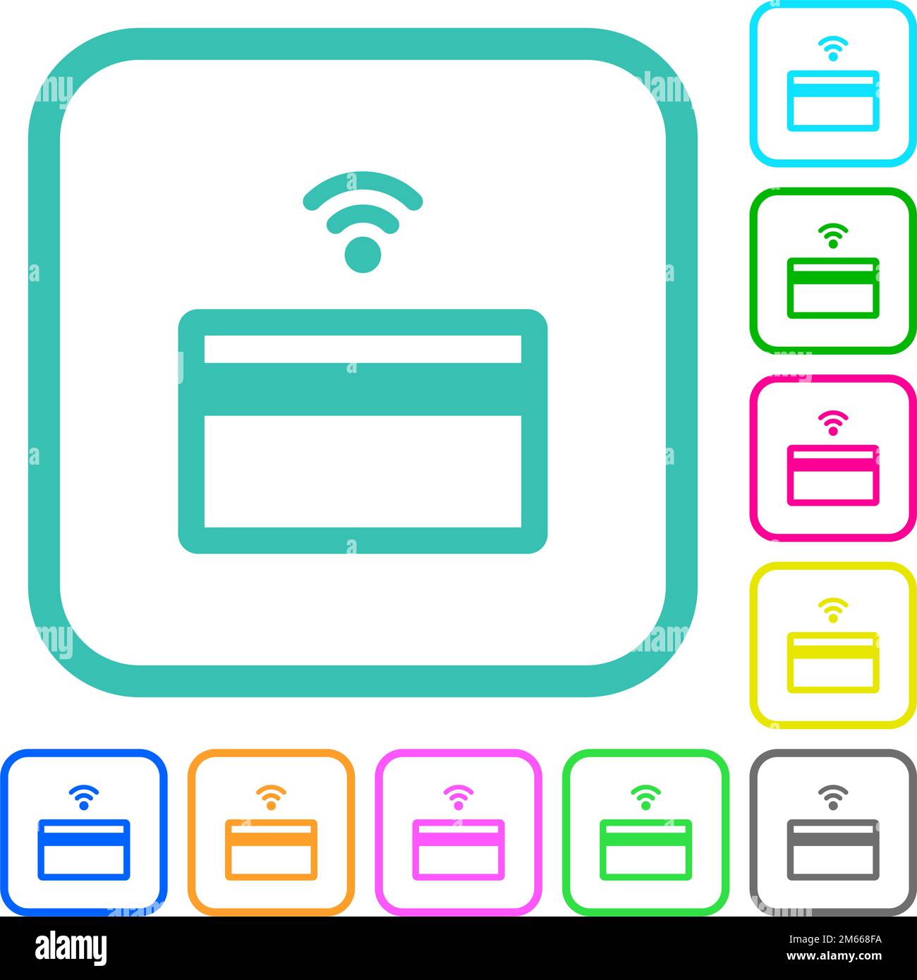 Contactless credit card vivid colored flat icons in curved borders on ...