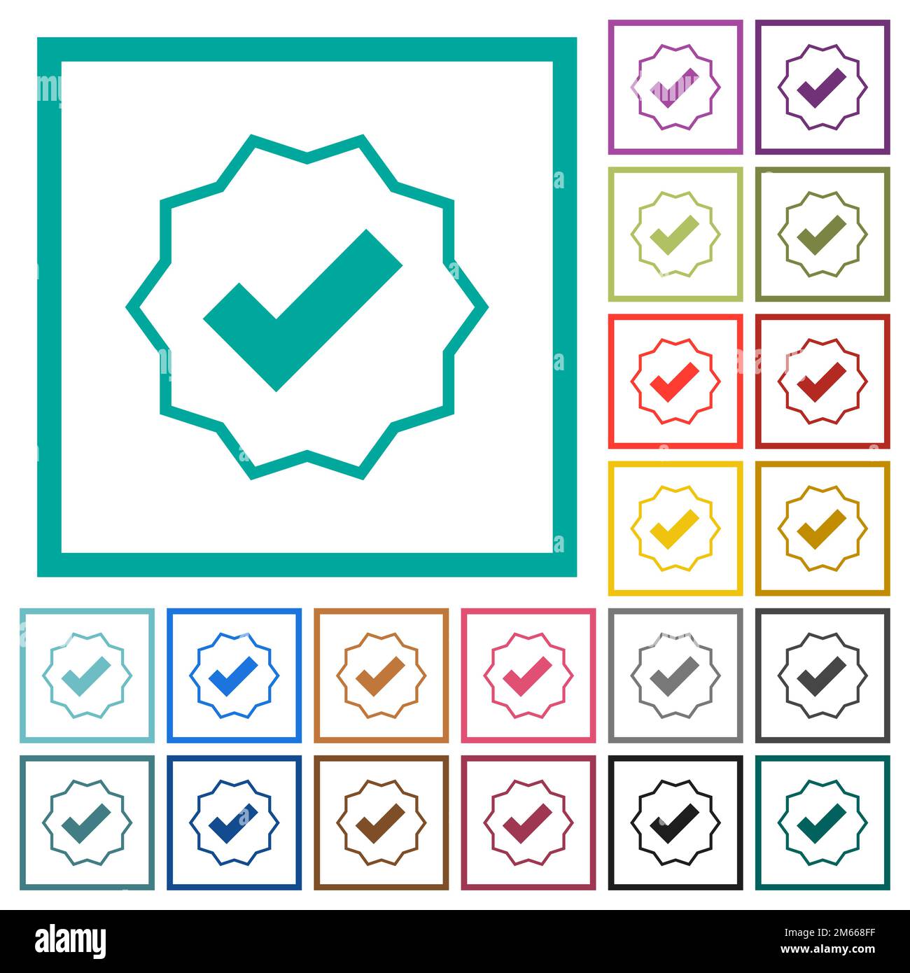 Verified Sticker Outline Flat Color Icons With Quadrant Frames On White Background Stock Vector