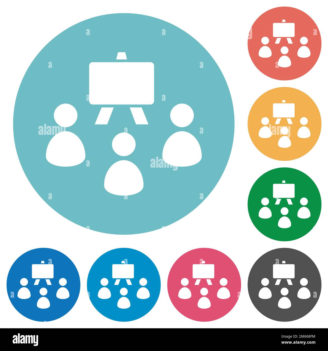 Classroom solid flat white icons on round color backgrounds Stock ...