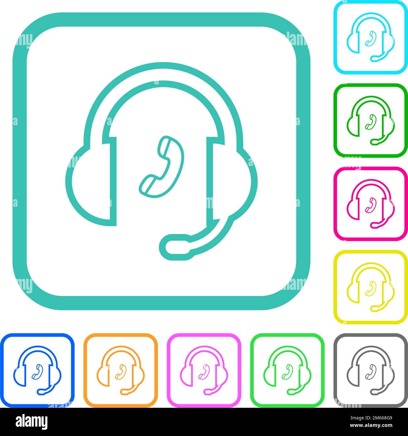 Call customer service outline vivid colored flat icons in curved ...