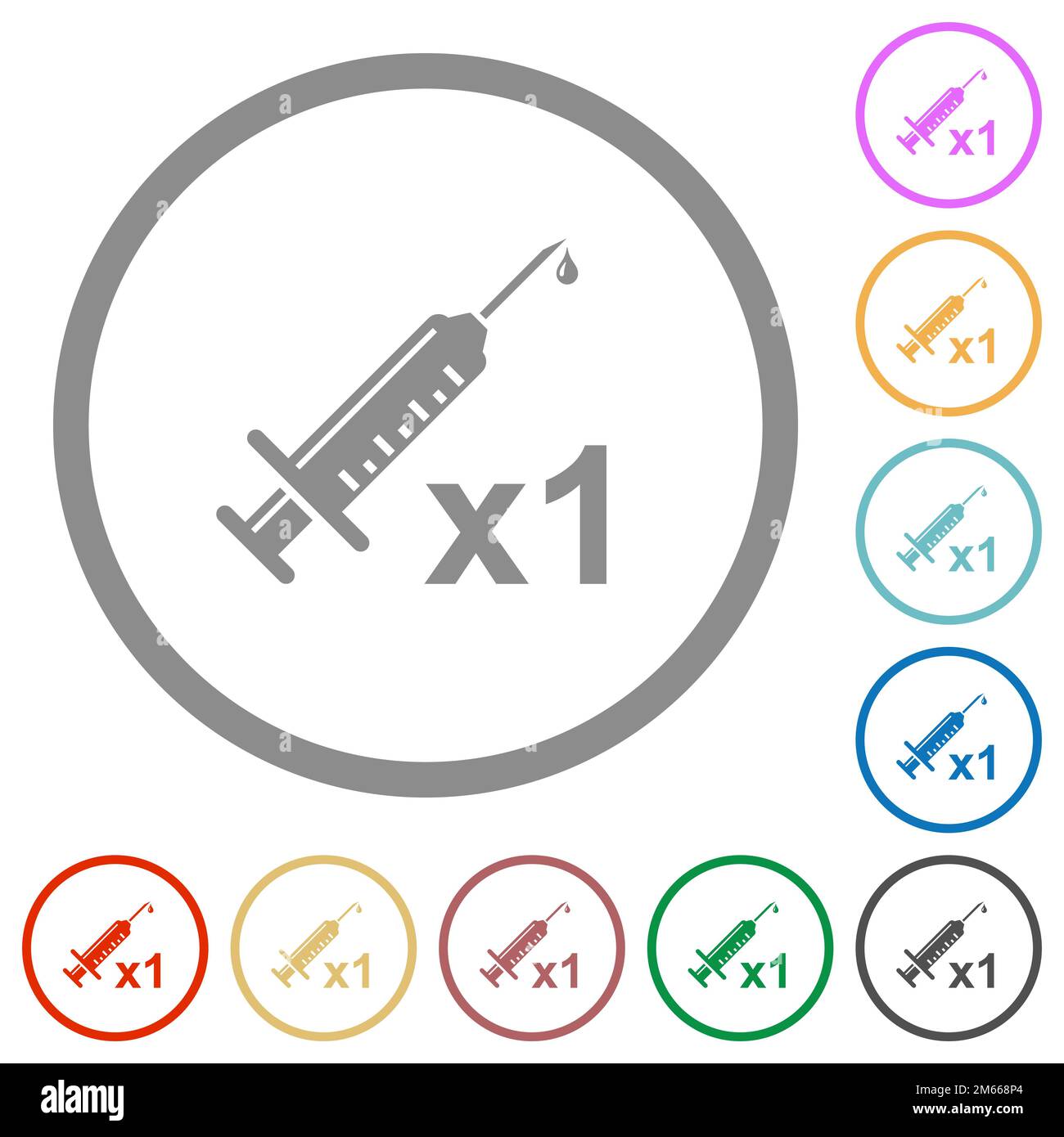 First vaccine dose flat color icons in round outlines on white ...