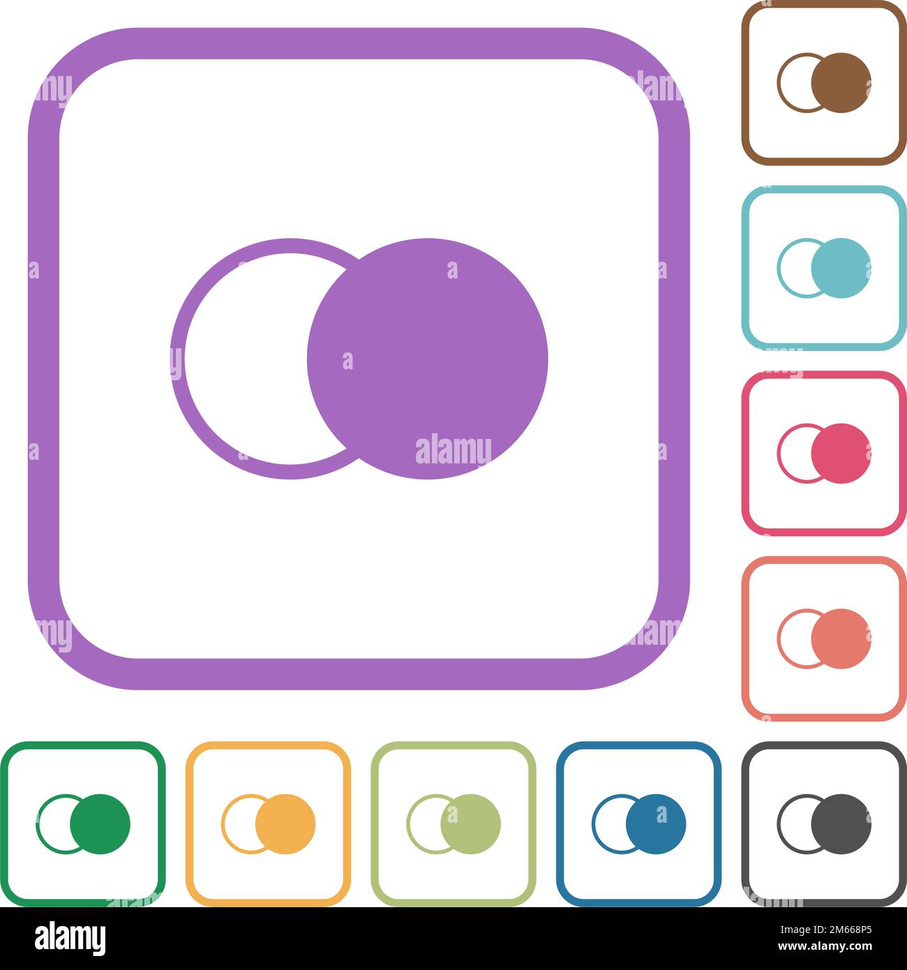 Overlapping elements simple icons in color rounded square frames on white background Stock ...