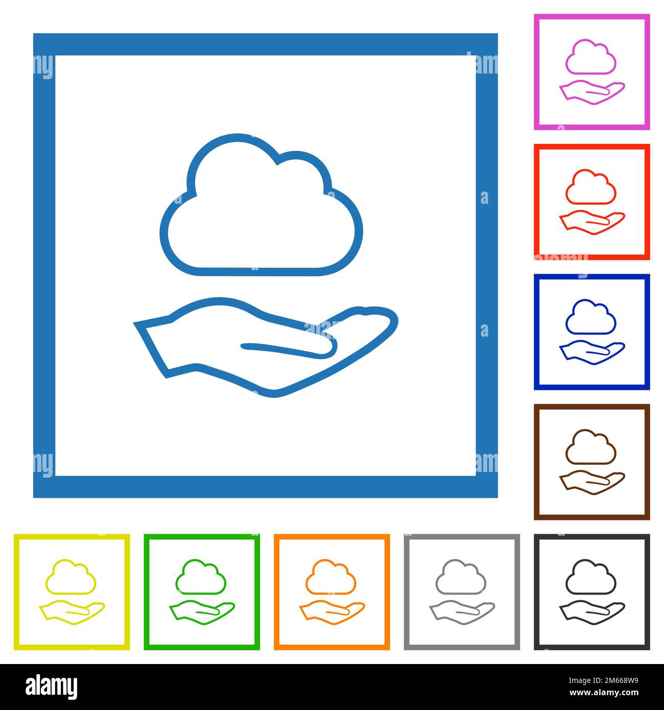 Cloud services outline flat color icons in square frames on white ...