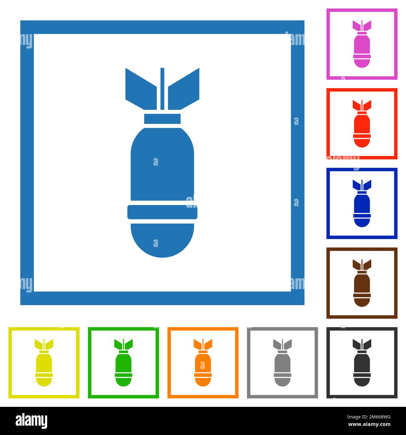 Single air bomb flat color icons in square frames on white background ...
