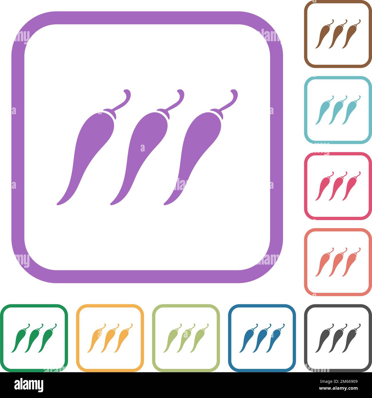 Hot chili pepper level simple icons in color rounded square frames on white background Stock ...