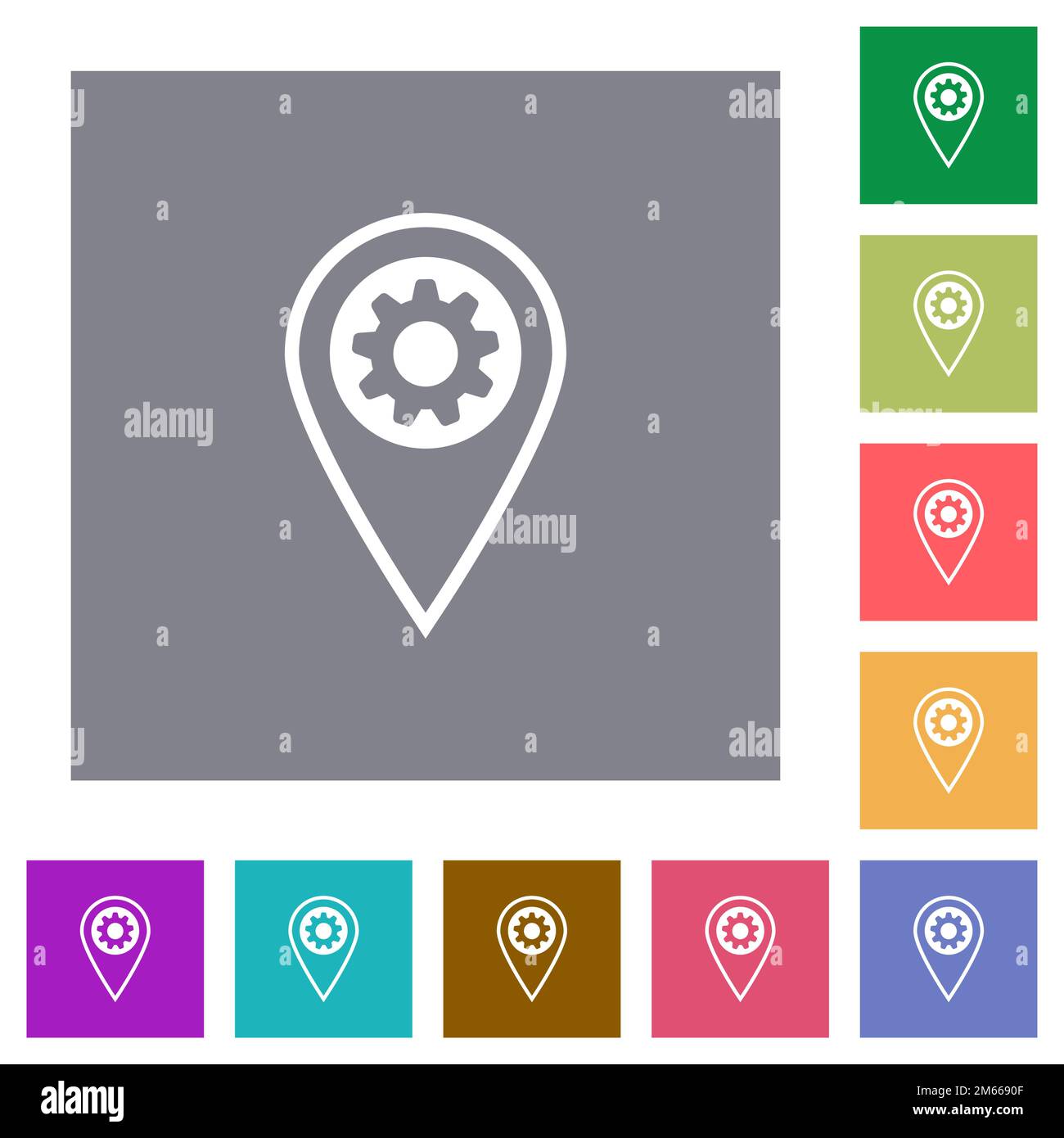 GPS location settings flat icons on simple color square backgrounds ...