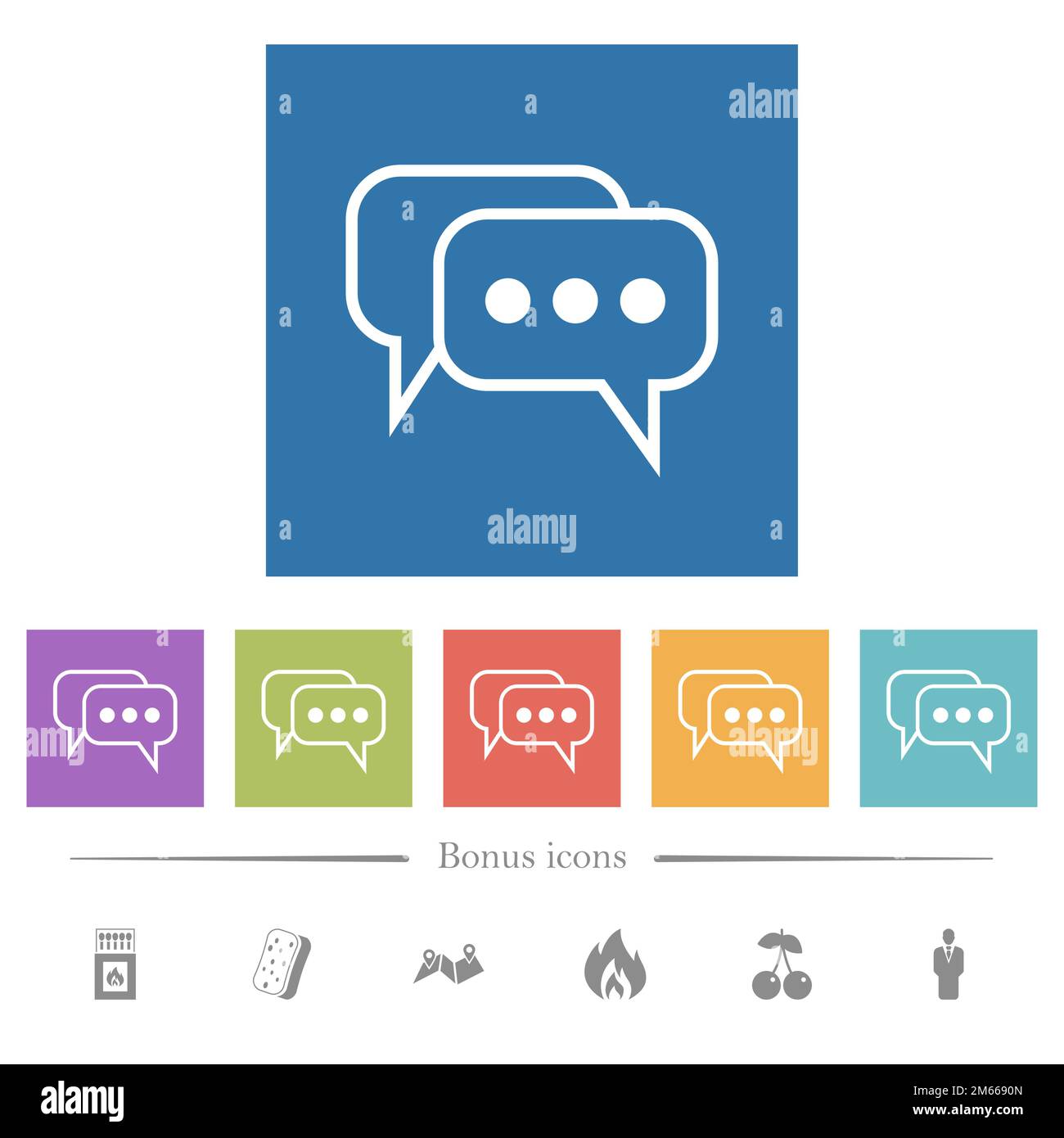 Two rounded square active chat bubbles outline flat white icons in ...