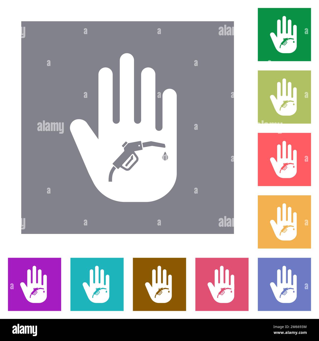 Hand shaped fuel sanction sign solid flat icons on simple color square ...