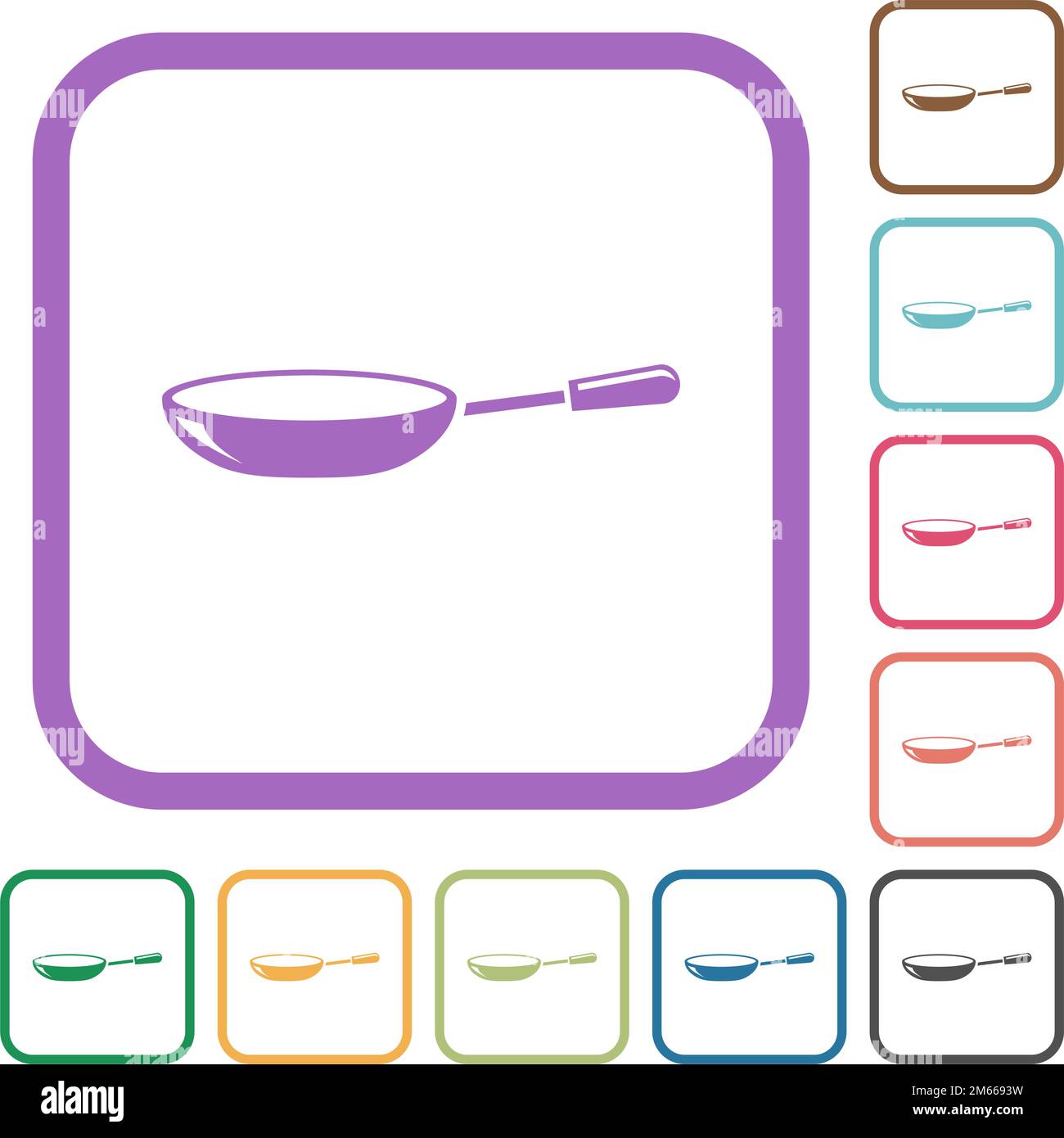 Glossy frying pan simple icons in color rounded square frames on white background Stock Vector ...