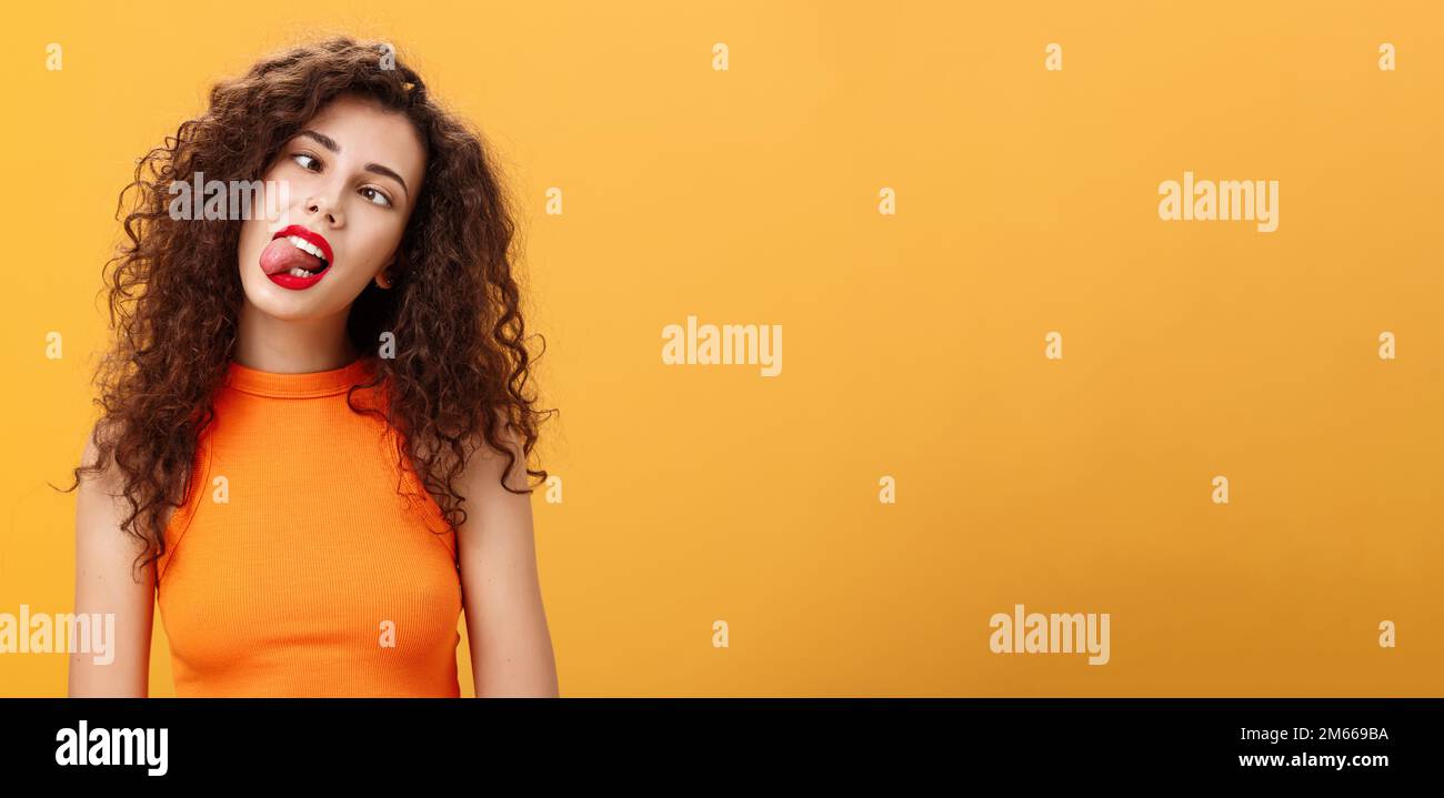 Girl fooling around carefree feeling bored trying amuse herself during ...