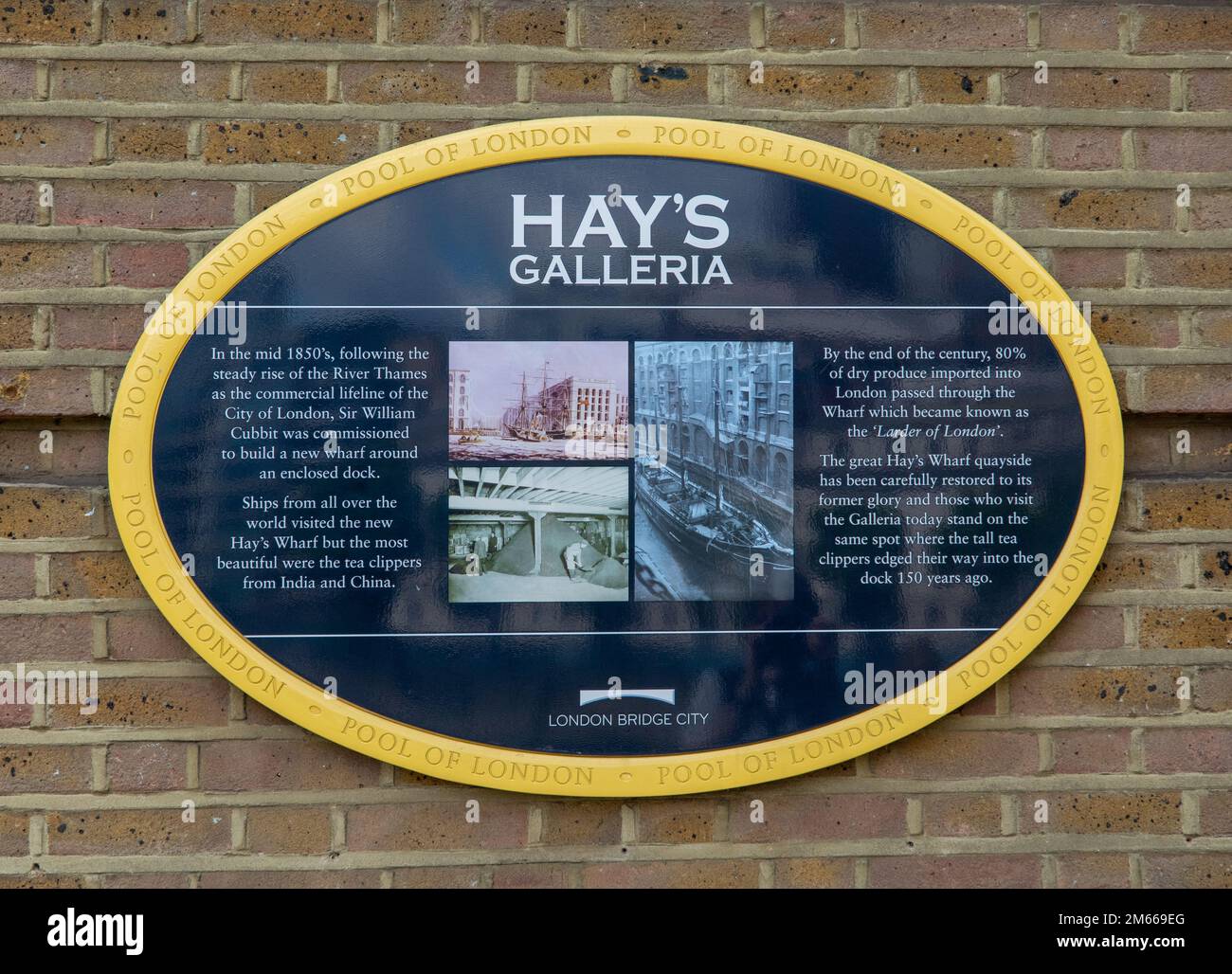 An informational sign about The Pool of London and Hay's Wharf, now Hay ...