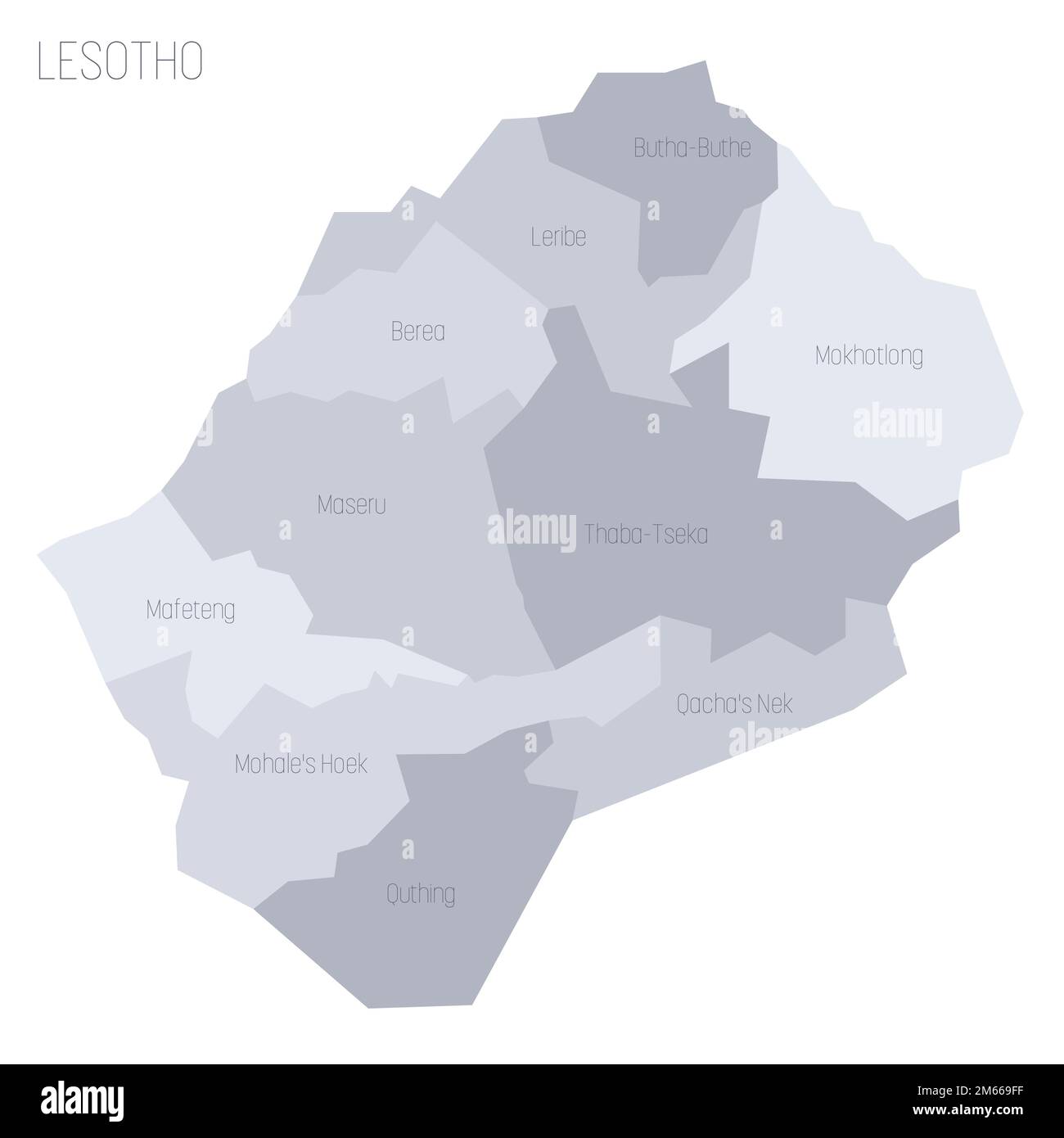 Lesotho political map of administrative divisions - districts. Grey ...