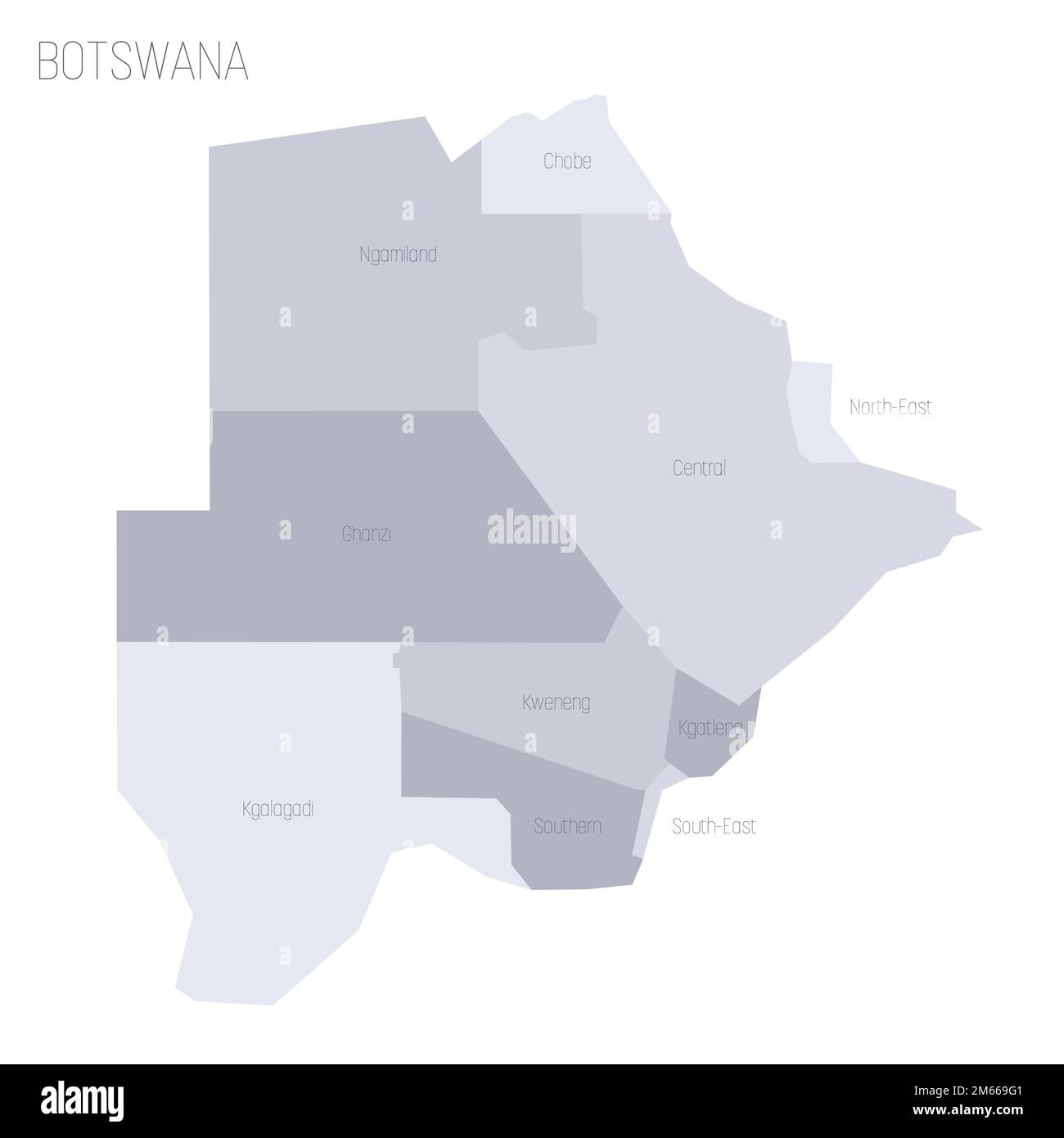 Botswana political map of administrative divisions - rural and urban districts. Grey vector map ...
